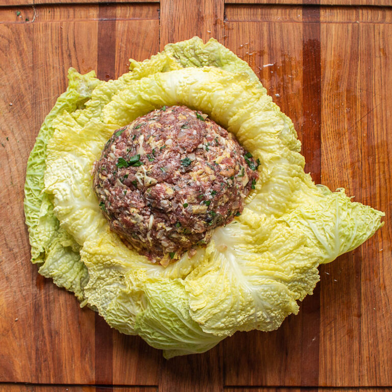 Stuffed Cabbage with Lamb, Herbs and Walnuts